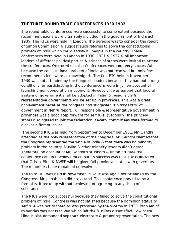 The Round Table Conferences | PDF | Politics Of India | British India