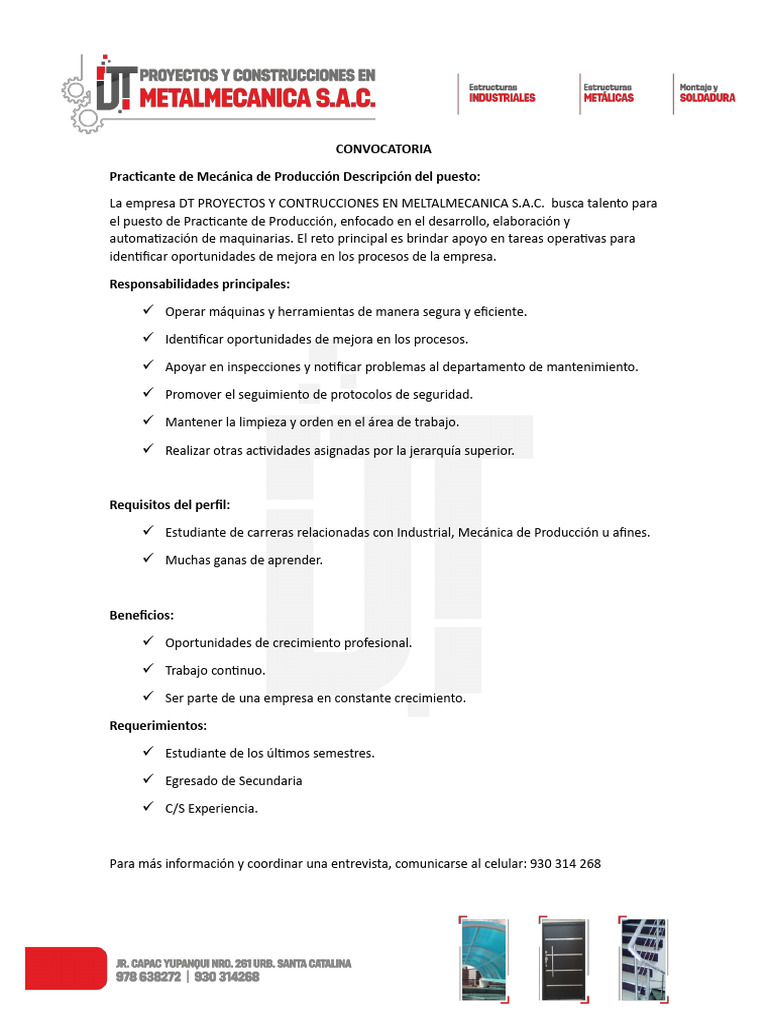 Practicante de Mecánica de Producción | PDF