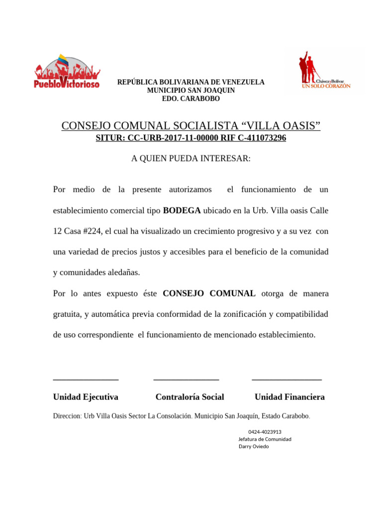 Permiso Consejo Comunal | PDF