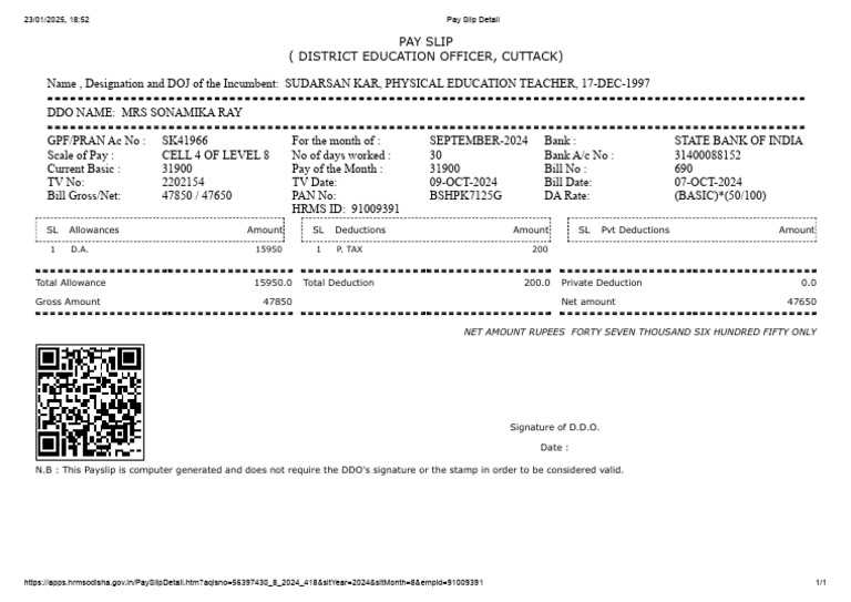 Pay Slip Detail September 1 | PDF | Payments | Taxes