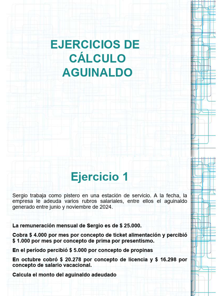 Ejercicios aguinaldo eva 2025 | PDF