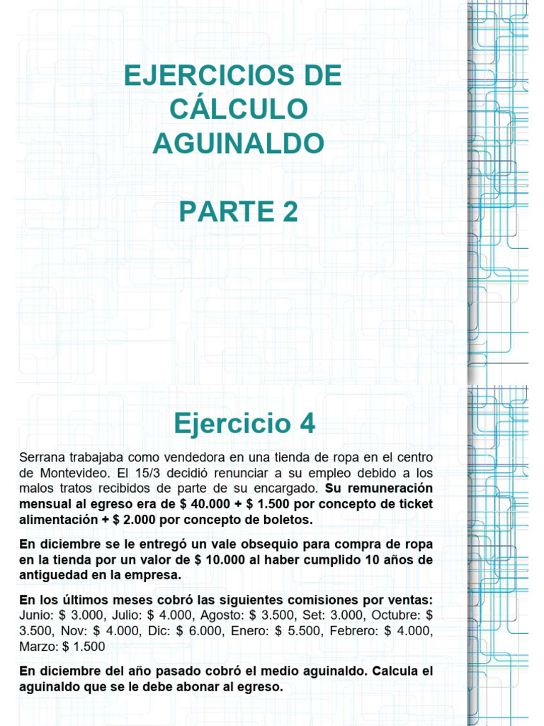 Cálculo de Aguinaldo: Ejercicios Prácticos | PDF