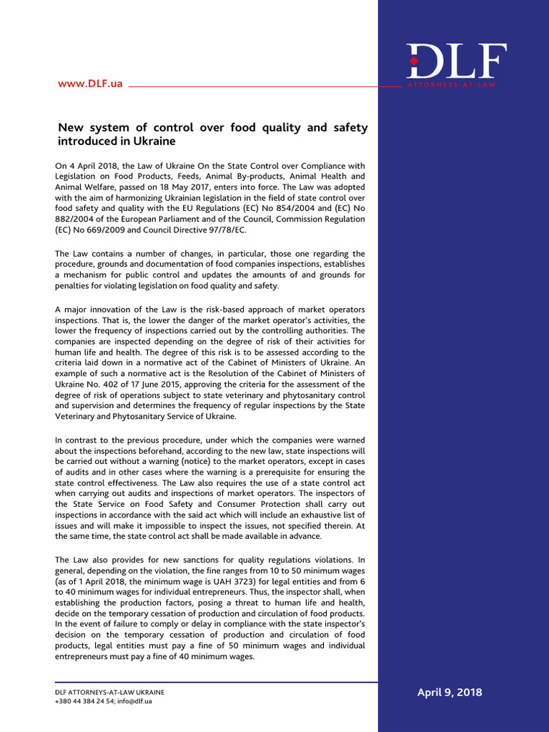 New System of Control Over Food Quality and Safety Introduced in ...