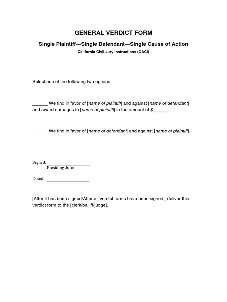 California General Verdict Form | PDF