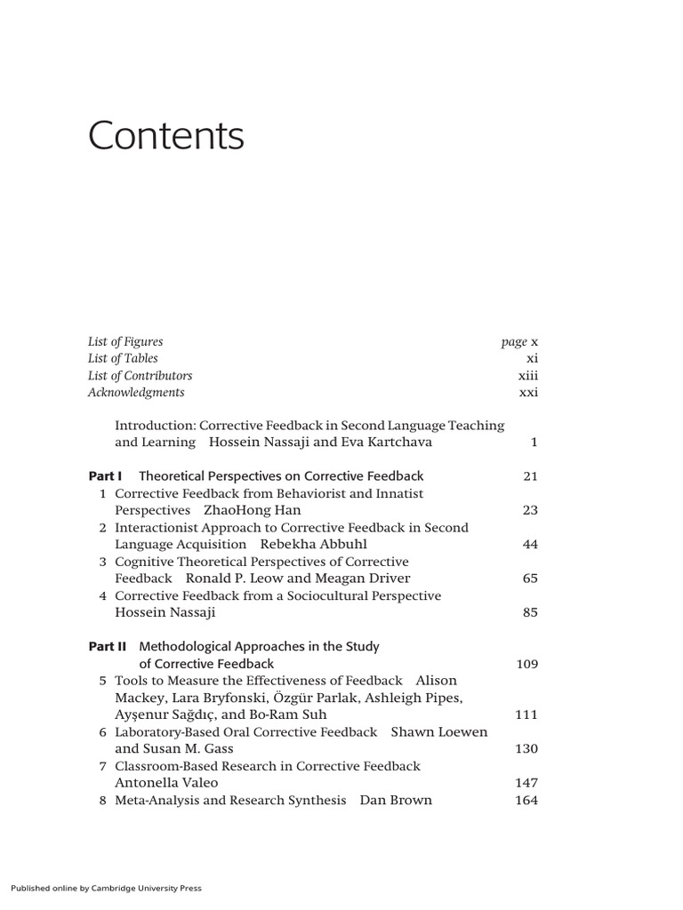 - The Cambridge Handbook of Corrective Feedback in Second Language Learning and Teaching (2020 ...