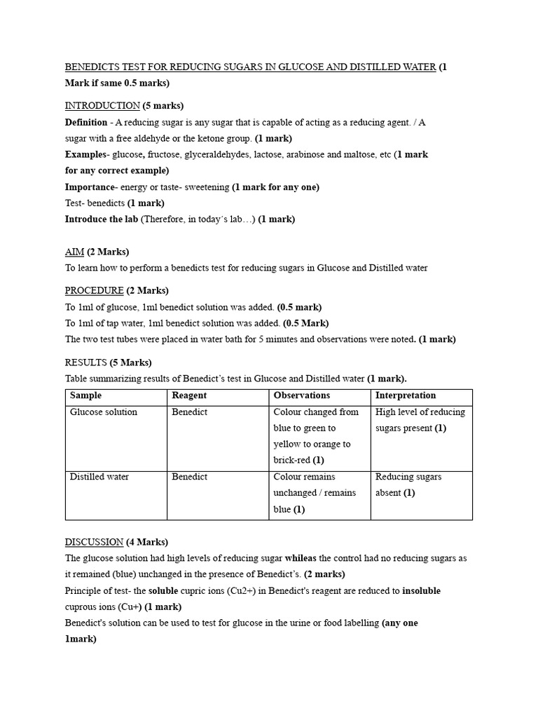 Benedicts Test For Reducing Sugars | PDF