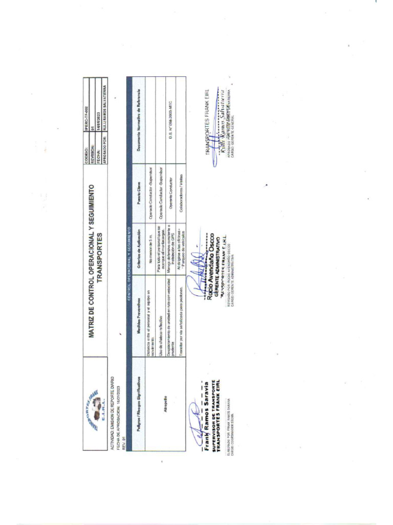 MATRIZ DE CONTROL OPERACIONAL Y SEGUIMIENTO DE TRANSPORTE | PDF