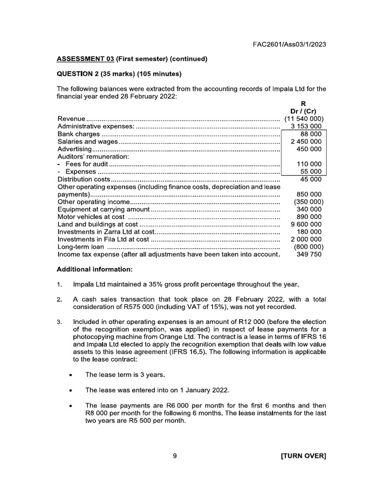 Fac2601 Income Statement Question (Comprehensive Question) | PDF
