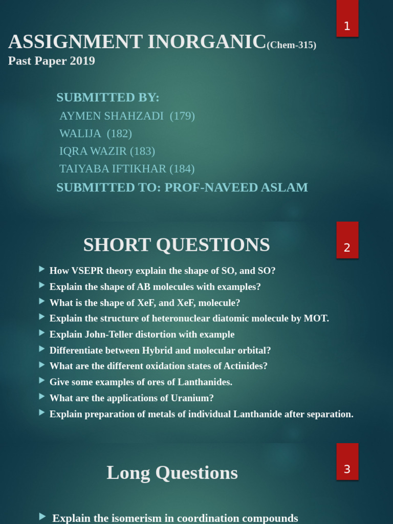 ASSIGNMENT INORGANIC (Chem-315) | PDF | Coordination Complex | Isomer