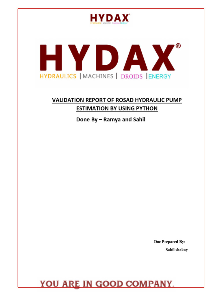 Validation Report of Rosad Hydraulic Pump Estimation by Using Python | PDF