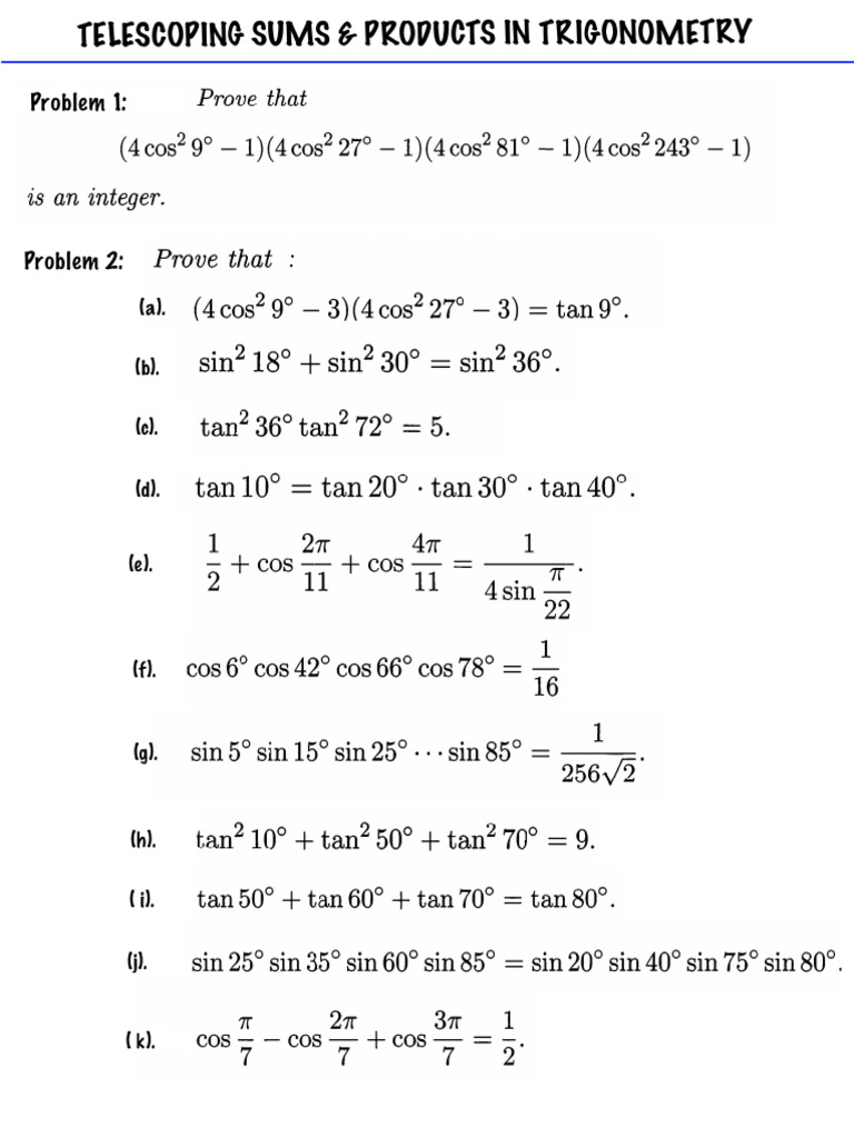 Telescoping Sums and Products in Trigonometry | PDF