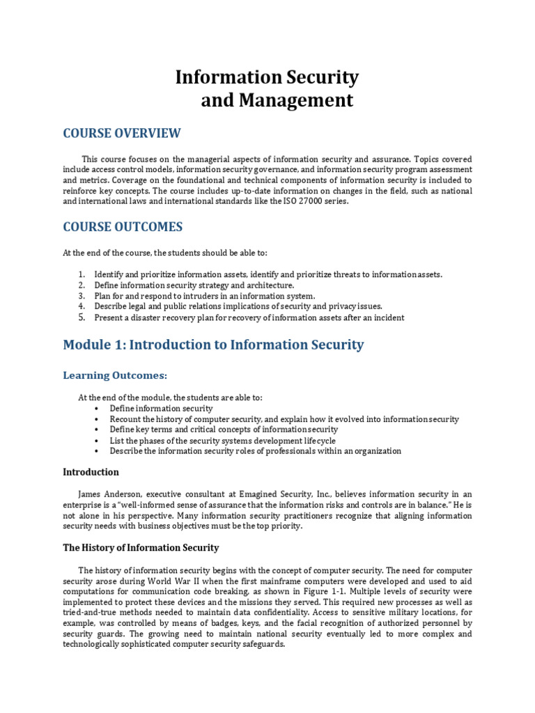 Information Security Management Prelim Module1 | PDF | Information Security | Computer Security