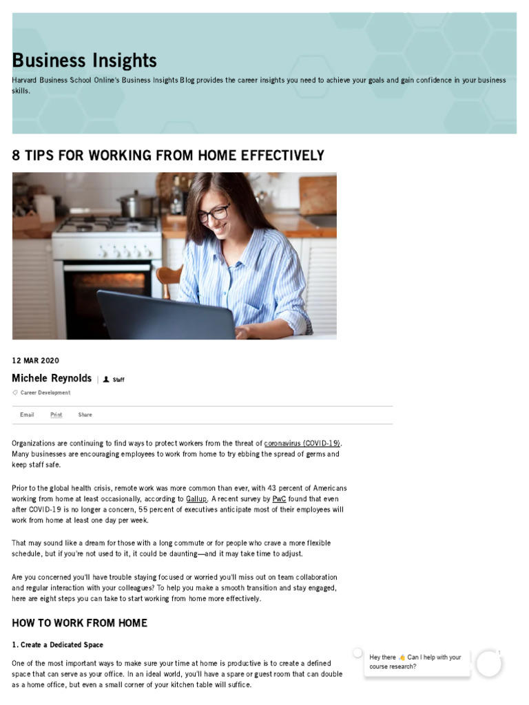 8 Tips For Working From Home Effectively Harvard | PDF