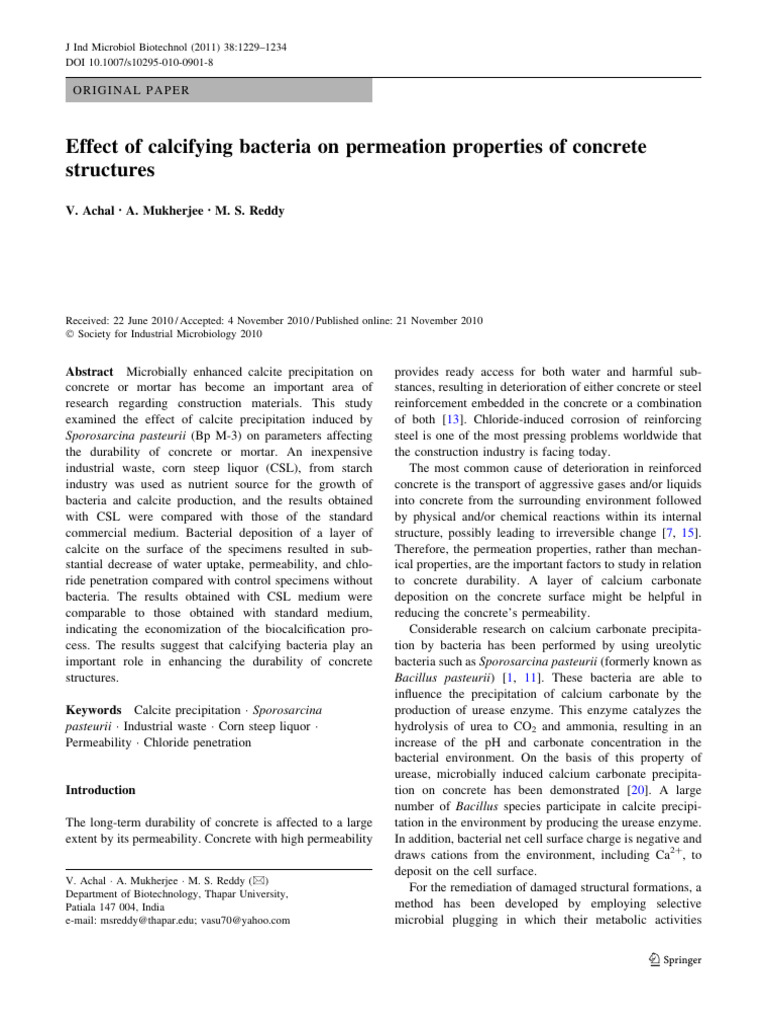 Achal2011 Effect of Calcifying Bacteria On Permeation Properties of ...
