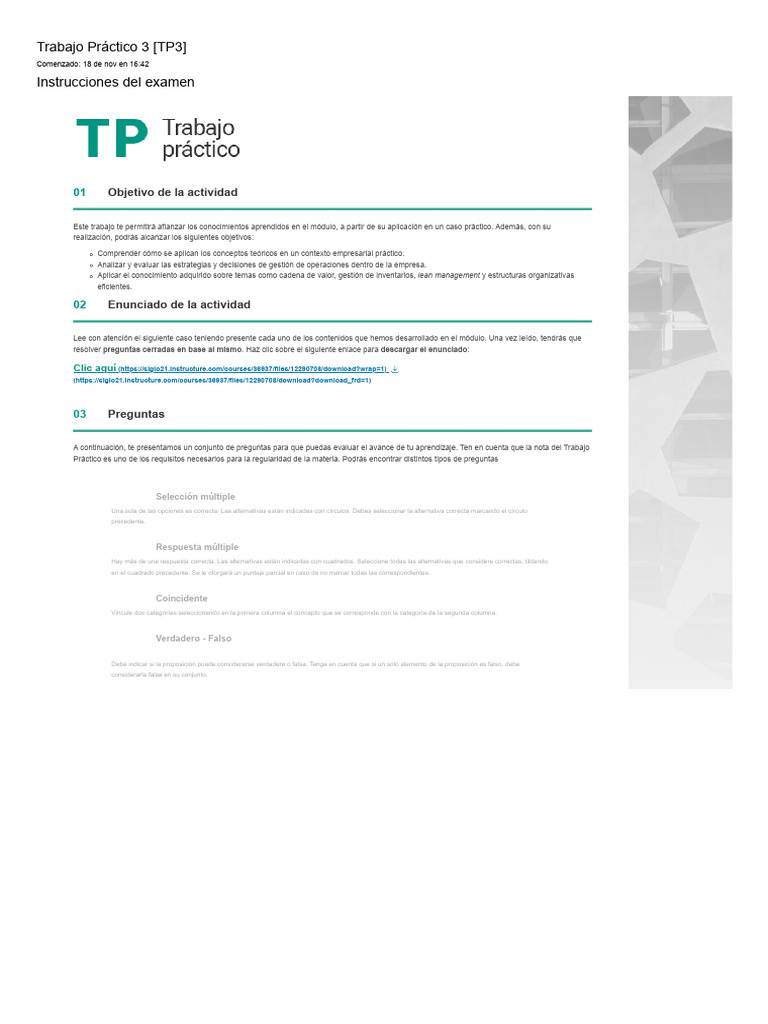 Trabajo Práctico 3 (TP3) 100% - Actualizacion Profesional MIO | PDF | Lean Manufacturing ...