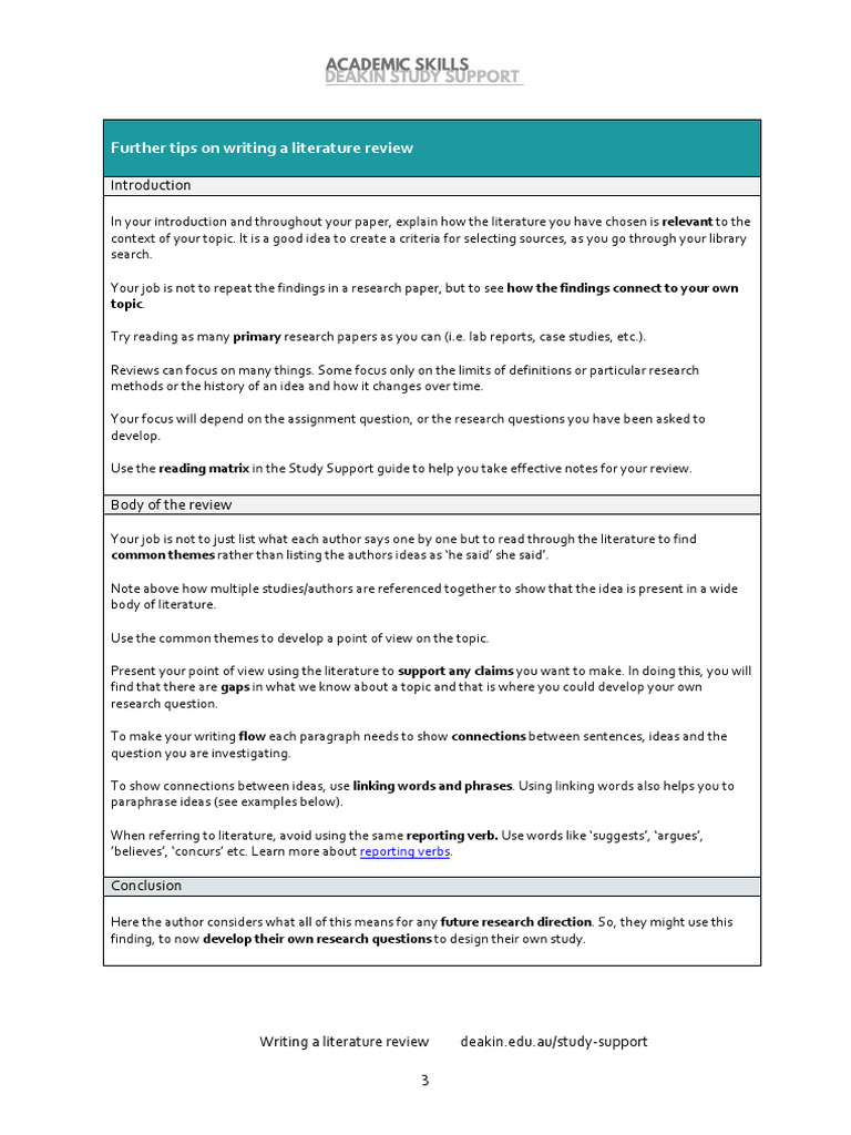 Literature Deakin Study Review 3 | PDF
