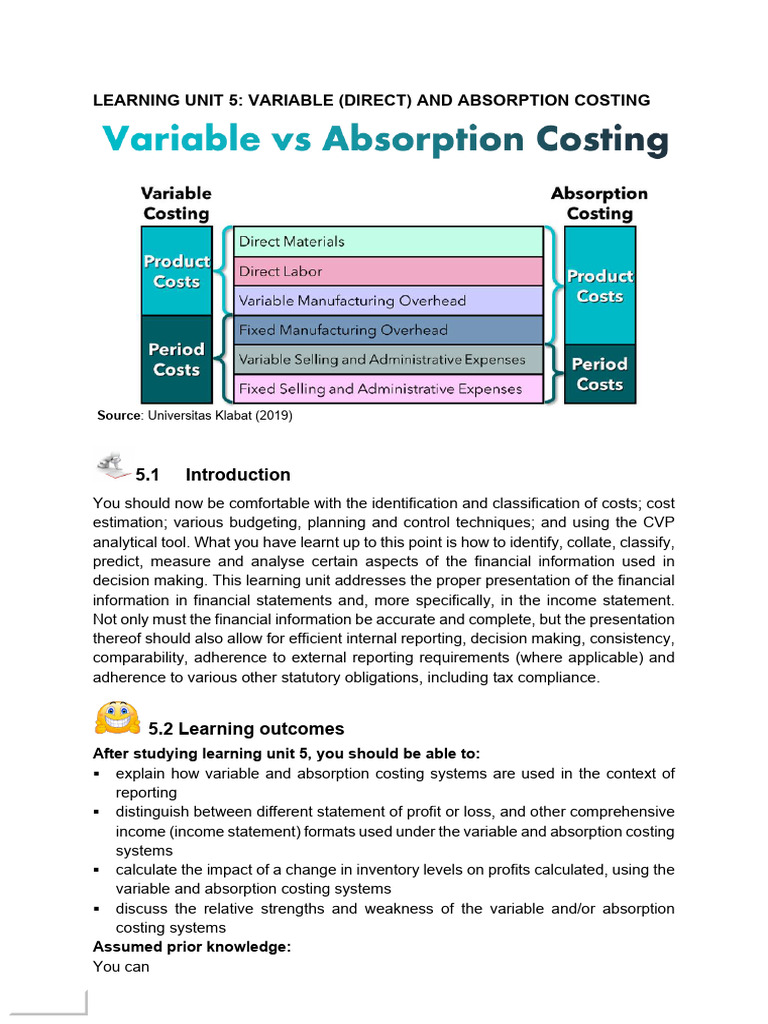 MAC3761 Learning Unit 5 Variable (Direct) and Absorption Costing | PDF ...