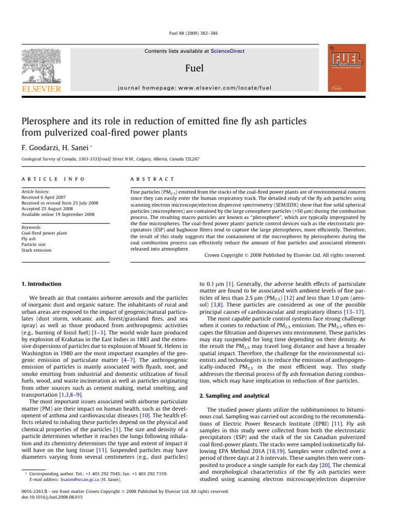 Plerosphere and its role in reduction of emitted fine fly ash particles ...