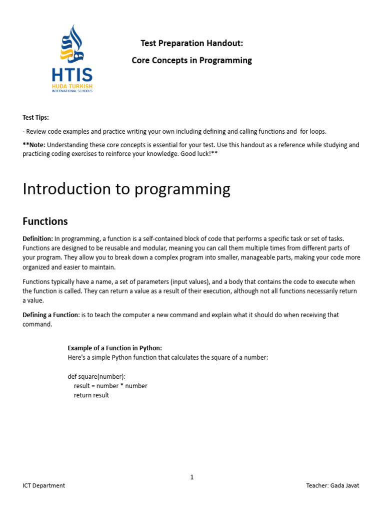 Q3 Handout-1 Concepts | PDF | Parameter (Computer Programming) | Computer Programming