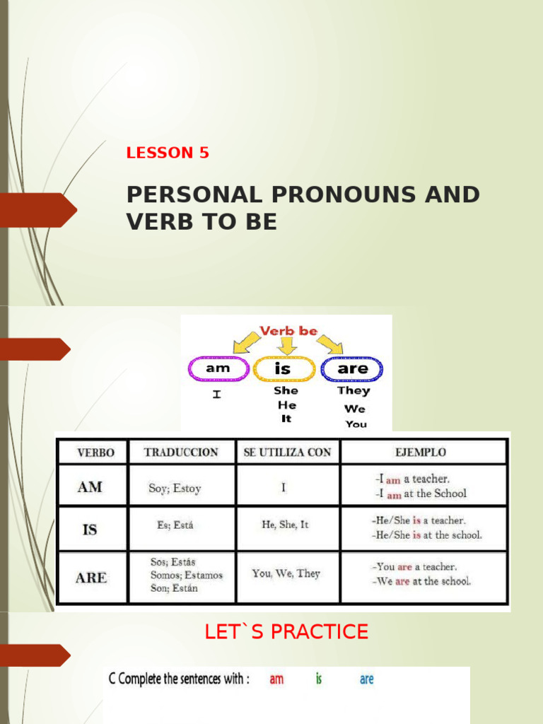 Personal Pronouns & Verb To Be Practice | PDF