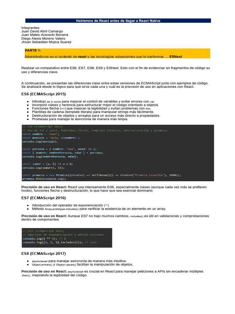 Comparativa de versiones de ECMAScript en React | PDF | Modelo de ...