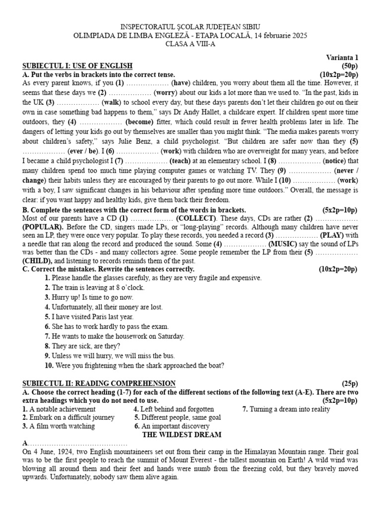 2025 Sibiu 8 - Subiect - Locală | PDF | Mount Everest