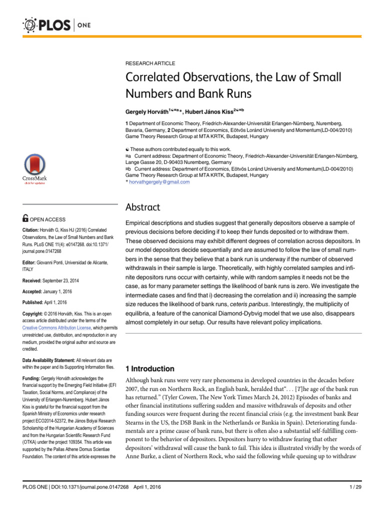 Correlated Observations, The Law of Small Numbers and Bank Runs | PDF ...