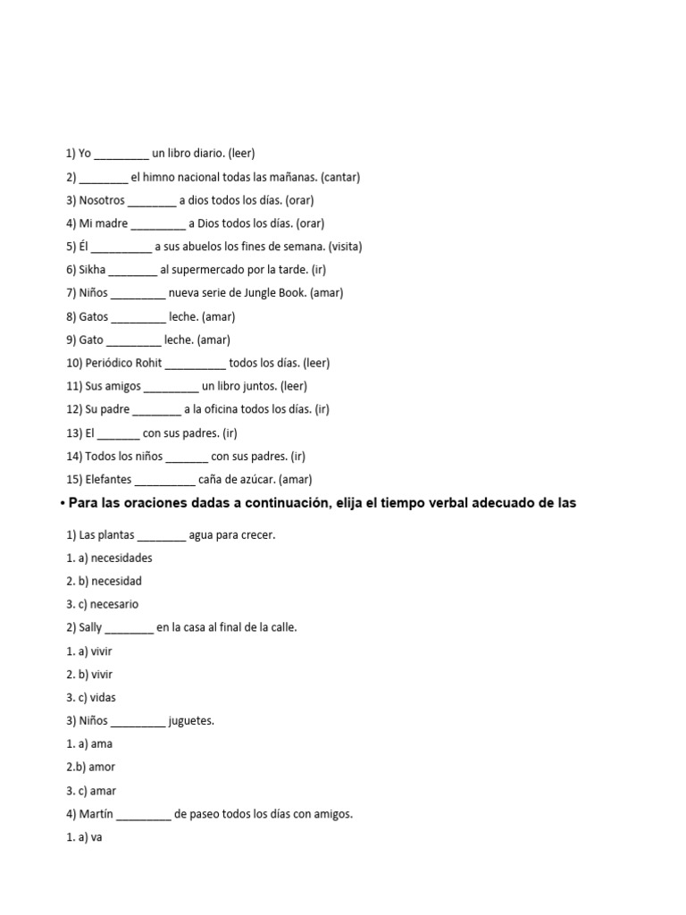 Práctica #3 Ejercicios Presente Simple | PDF