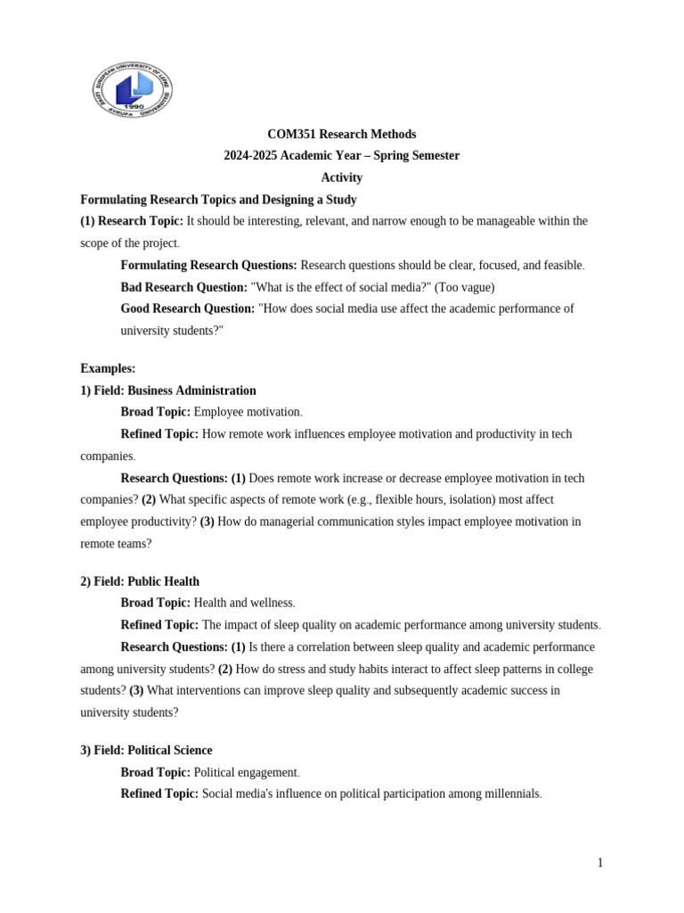 COM351 RESEARCH METHODS ACTIVITY | PDF | Data | Social Media