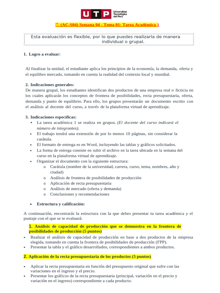 ? (AC-S04) Semana 04 - Tema 01 Tarea Académica 1 MICROECONOMIA Y MACROECONOMIA | PDF | Oferta ...