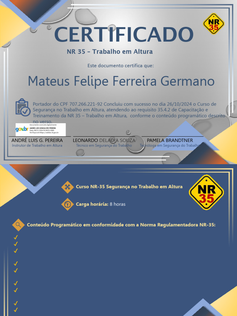 CERTIFICADO NR 35-7 Assinado | PDF