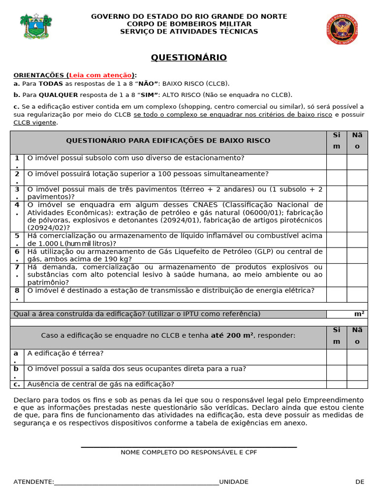 Questionário CLCB CBM RN | PDF | Petróleo | Gás natural