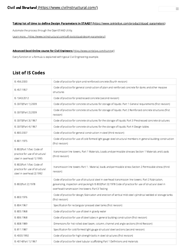 Comprehensive List of IS Codes for Civil Engineering | PDF | Earthquake ...