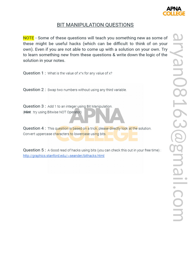 Bit Manipulation Questions | PDF