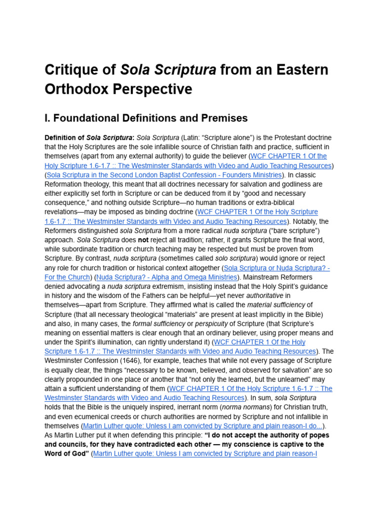Critique of Sola Scriptura From an Eastern Orthodox Perspective | PDF | Sola Scriptura ...