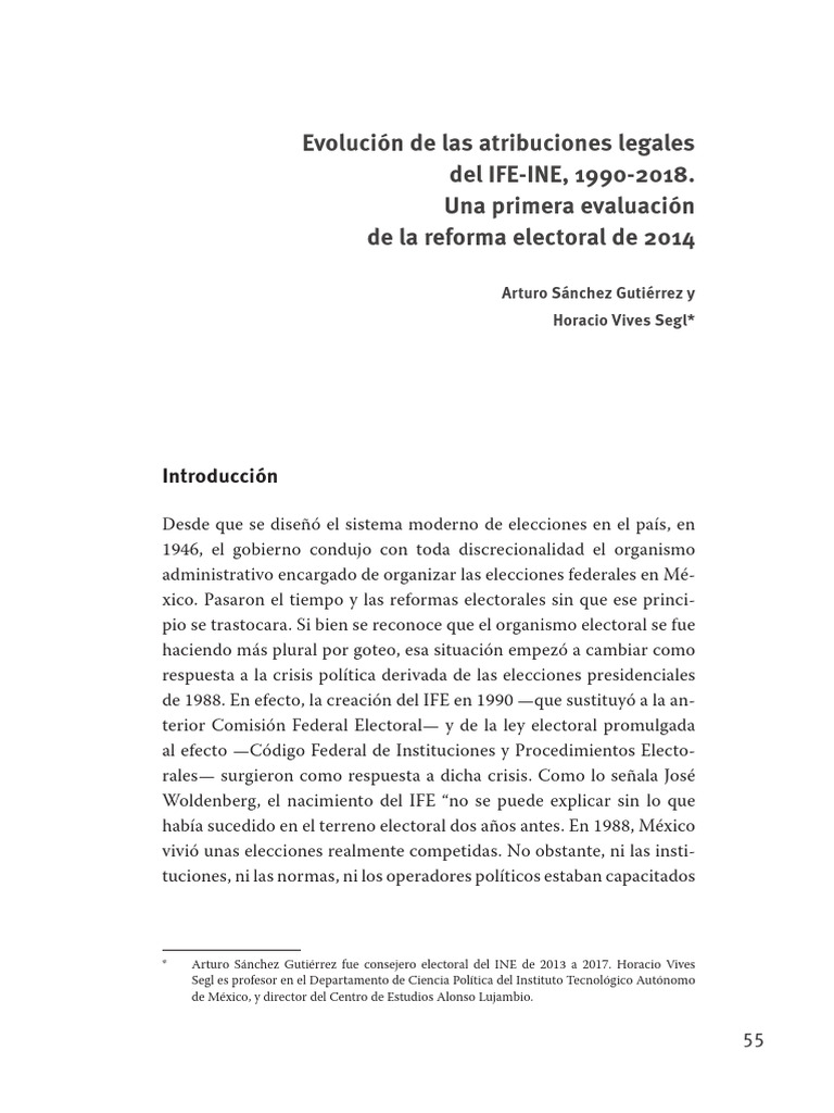 Evolución de Las Atribuciones Legales Del IFE-INE, 1990-2018 | PDF ...