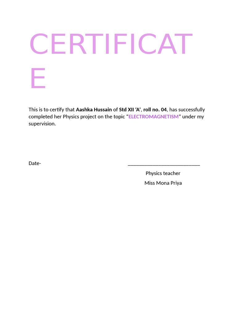 PHYSICS PROJECT ISC Electromagnetism | PDF