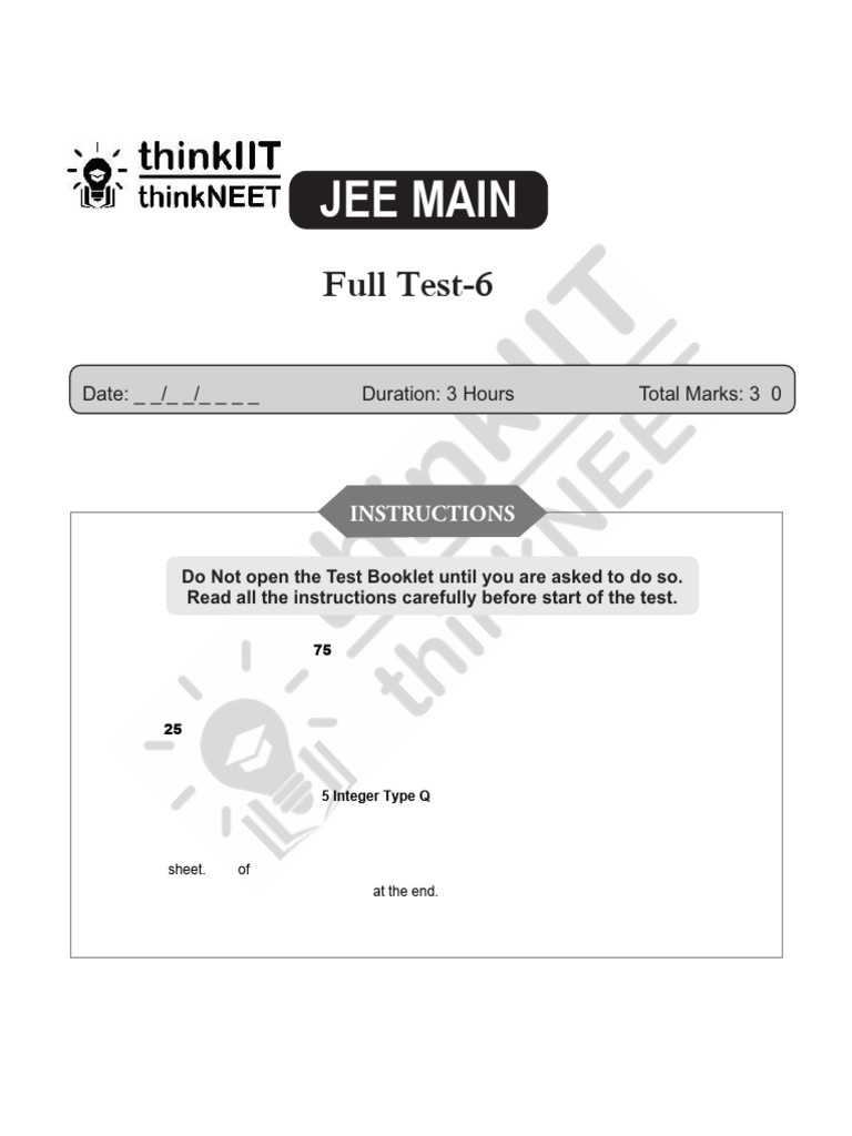 JEE Main Test Instructions and Format | PDF