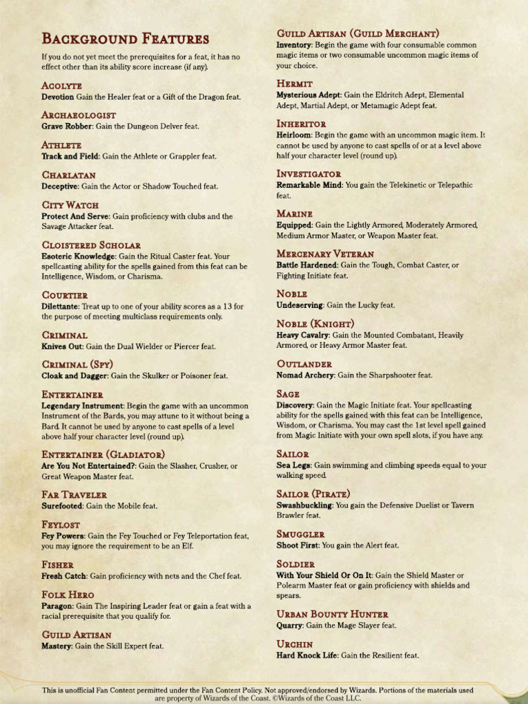 Expanded Character Backgrounds | PDF