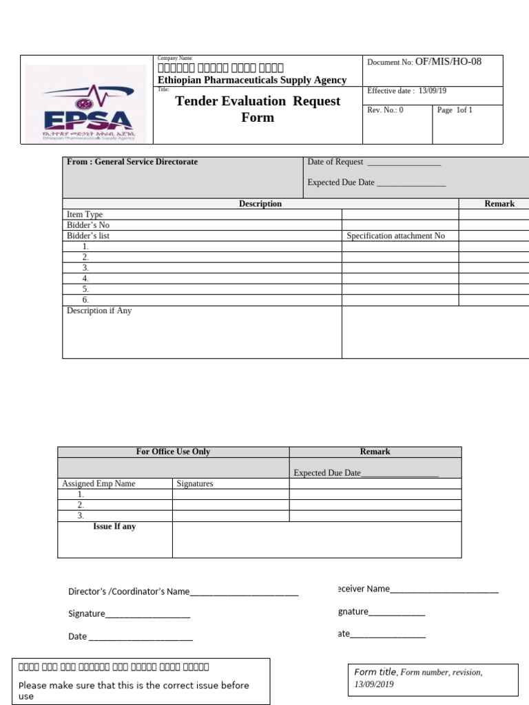 FORM 8-Tendr Evalution Request Form | PDF