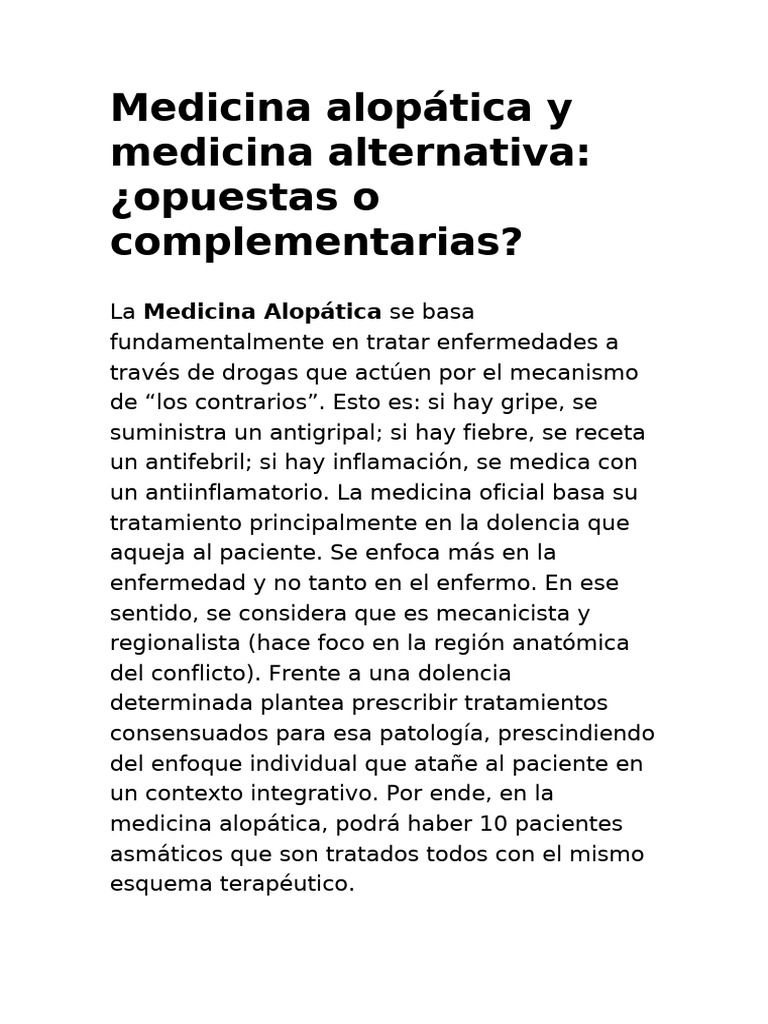 Medicina Alopática y Medicina Alternativa | PDF | Medicina alternativa ...