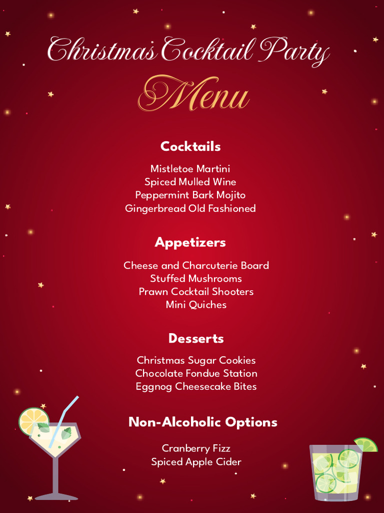 Christmas Cocktail Party Menu Template | PDF