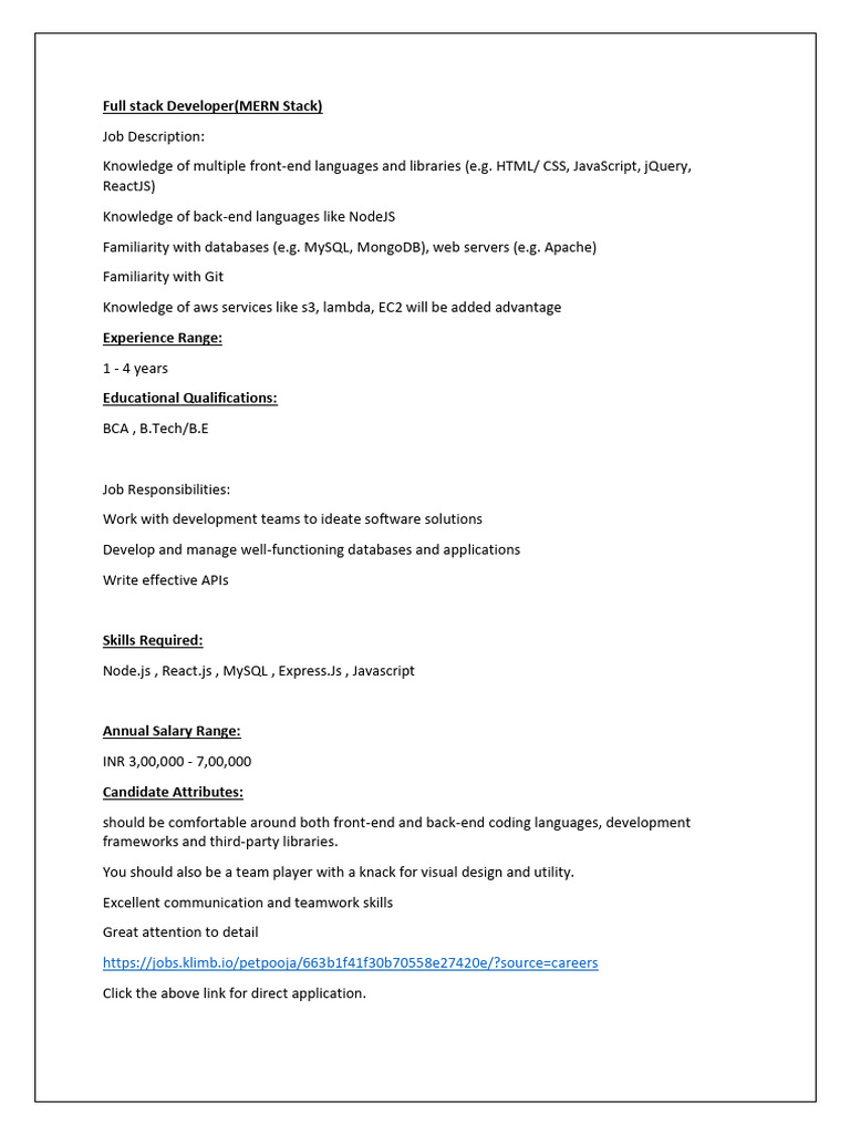 Full Stack Developer Jd | PDF