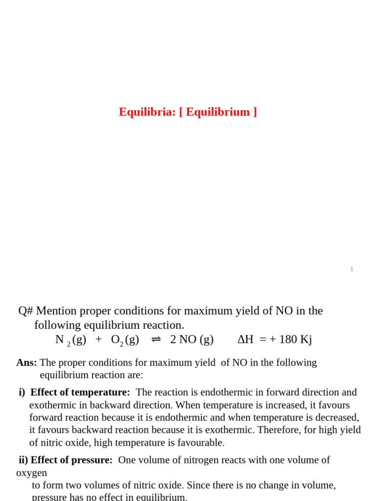 Questions Answer Equilibrium | PDF | Chemical Equilibrium | Reaction Rate