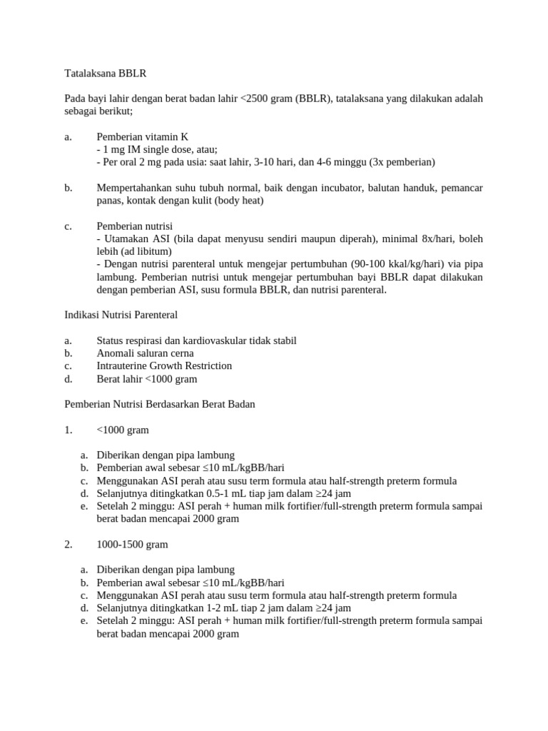 Tatalaksana Bayi BBLR: Nutrisi dan Perawatan | PDF