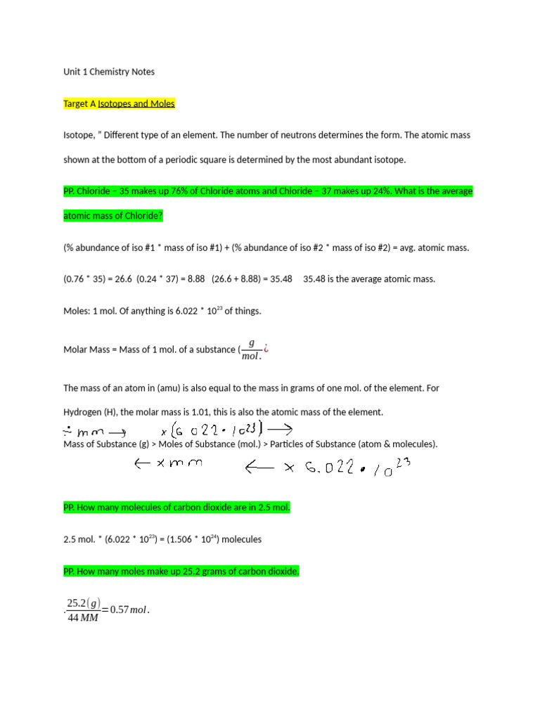Unit 1 AP Chemistry Notes | PDF | Mole (Unit) | Acid