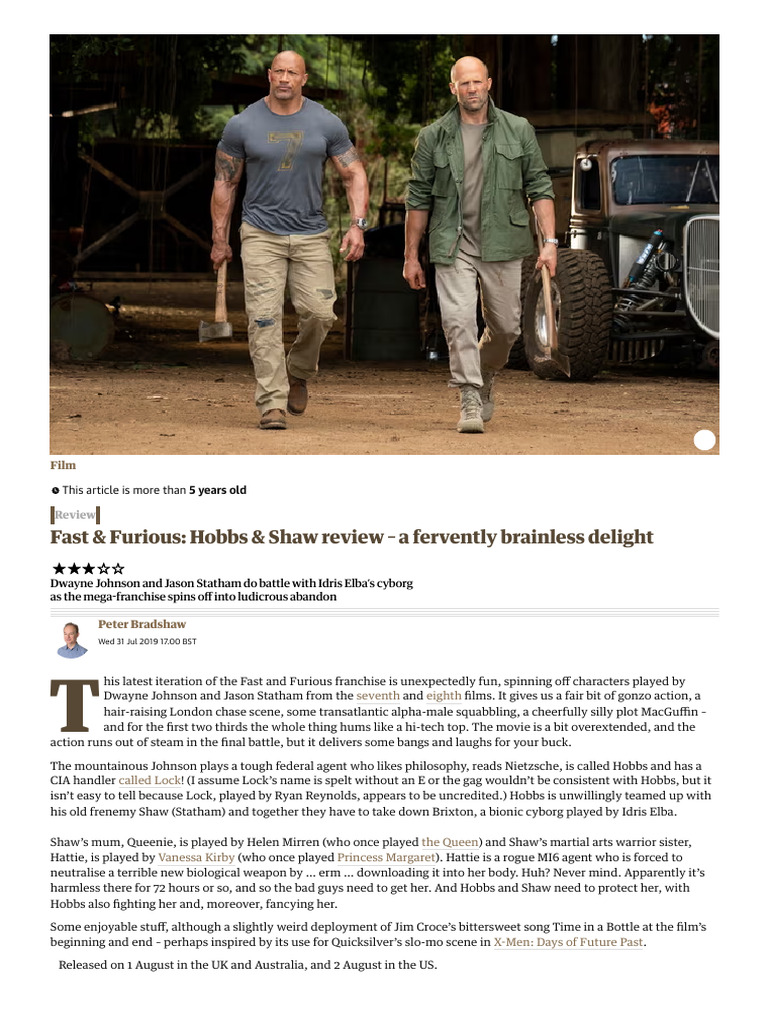 Fast & Furious - Hobbs & Shaw Review - A Fervently Brainless Delight ...