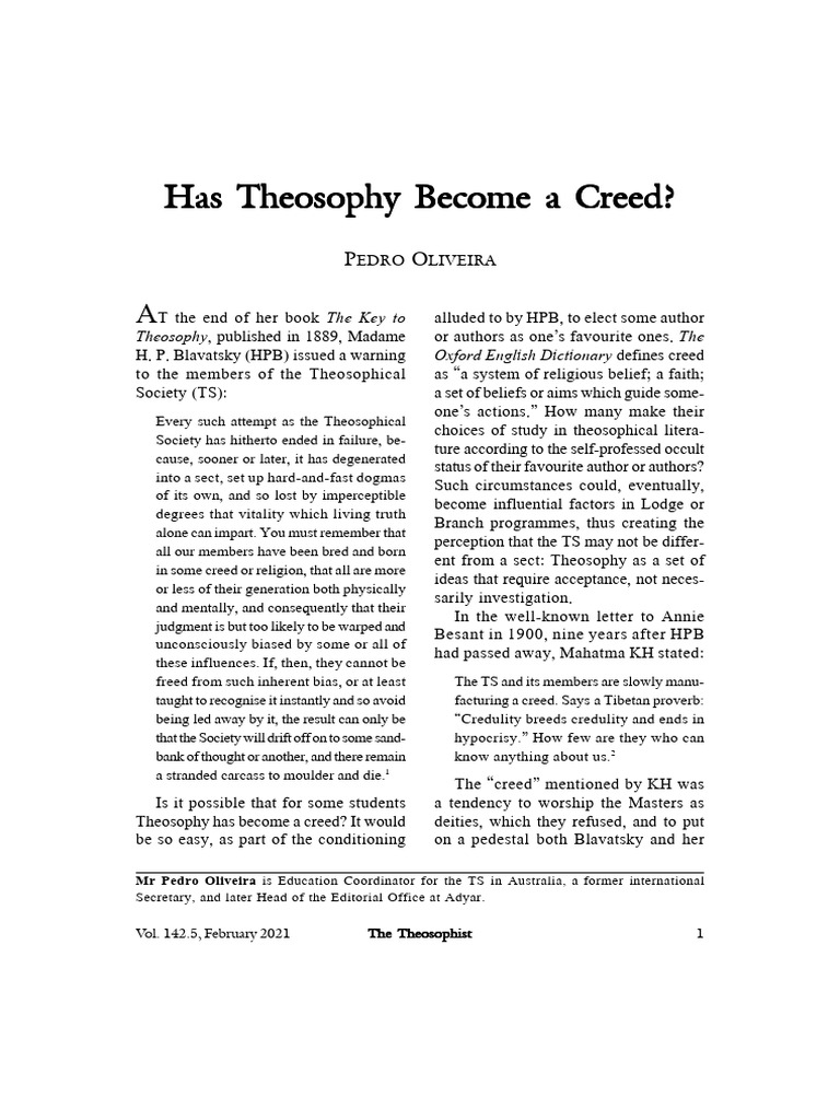 Has Theosophy Become A Creed 6 Pgs - Ir. | PDF | Theosophy | Helena Blavatsky