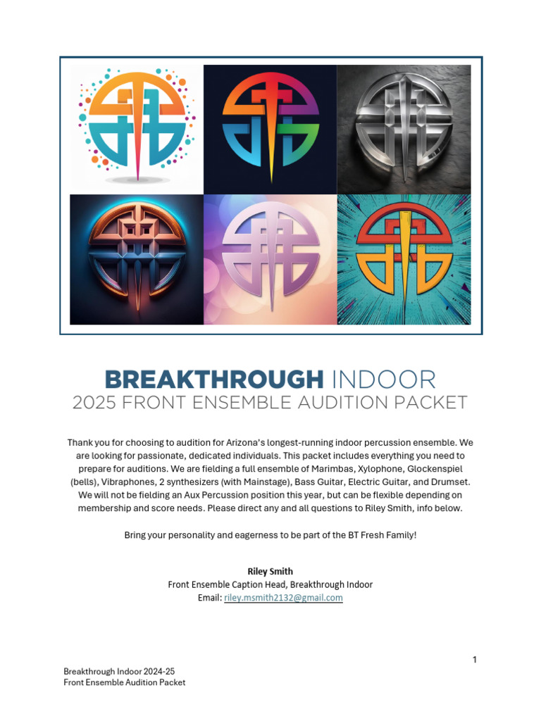 Breakthrough Indoor 2025 Front Ensemble Audition Packet v2 | PDF ...