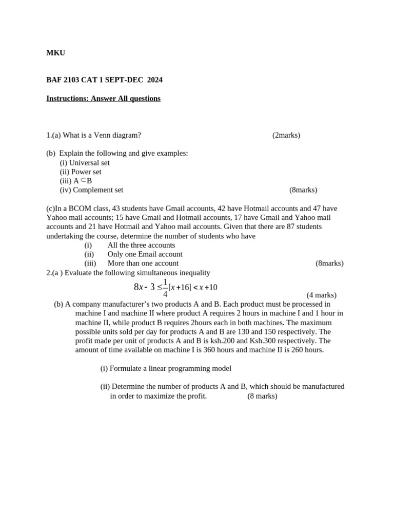 Baf 2103 Cat 1 Sept-Dec 2024 | PDF | Mathematical Optimization ...